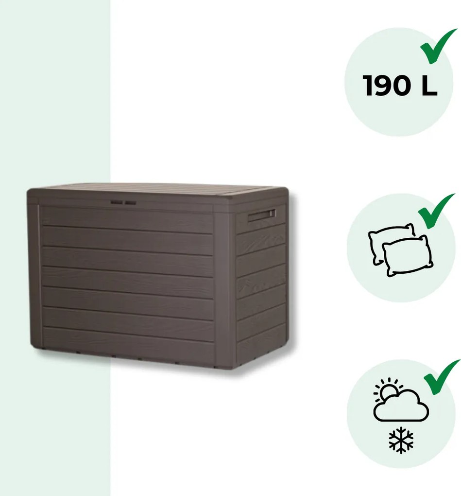 Úložný box WOODEBOX, 190L, 78x44x55cm, tmavě hnědá Prosperplast