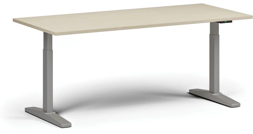 Výškově nastavitelný stůl, elektrický, 675-1325 mm, deska 1800x800 mm, šedá podnož, ořech