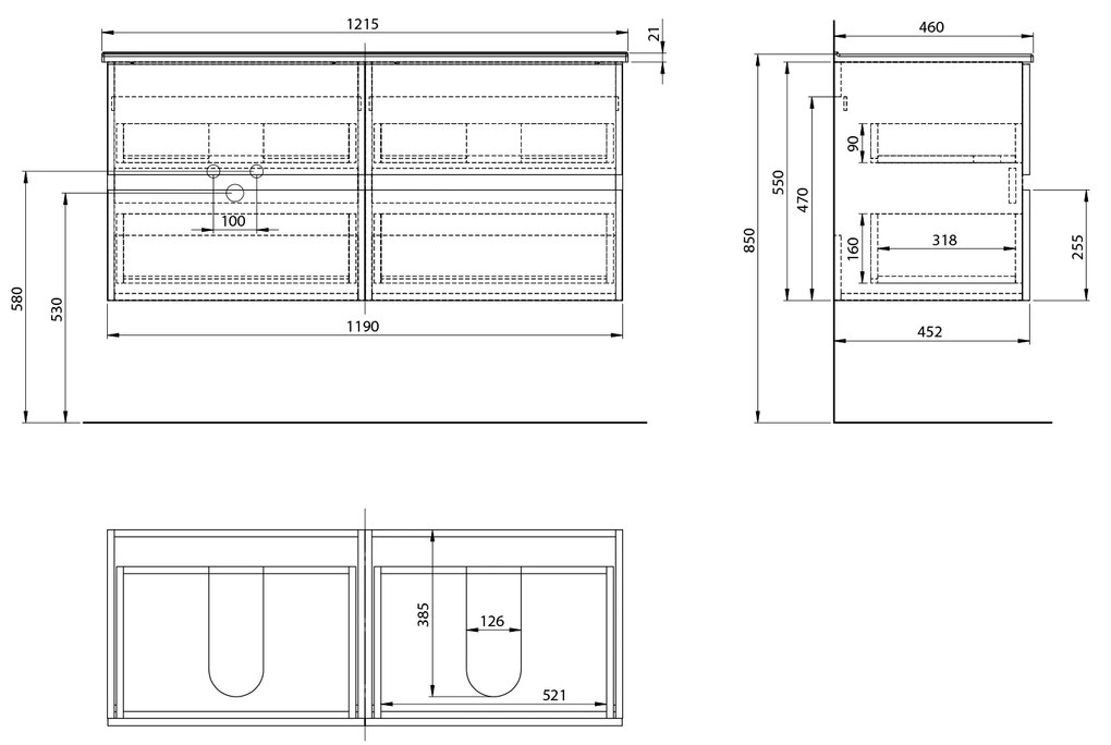 Aqualine Paneda koupelnová skříňka pod dvojumyvadlo 119 x 55 x 45,2 cm bílá PN212