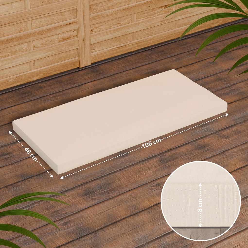 Teaková lavice Daxon s sedací polštář 120 cm – krémová