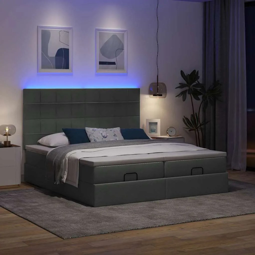 Osmanský rám postele s matrací tmavě šedý 200x200cm textil 3314549