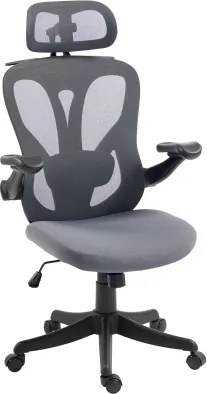 HOMCOM ergonomická kancelářská židle, 3D sklápěcí područky, 2D opěrka hlavy, věšák na oblečení, síťovina, tmavě šedá