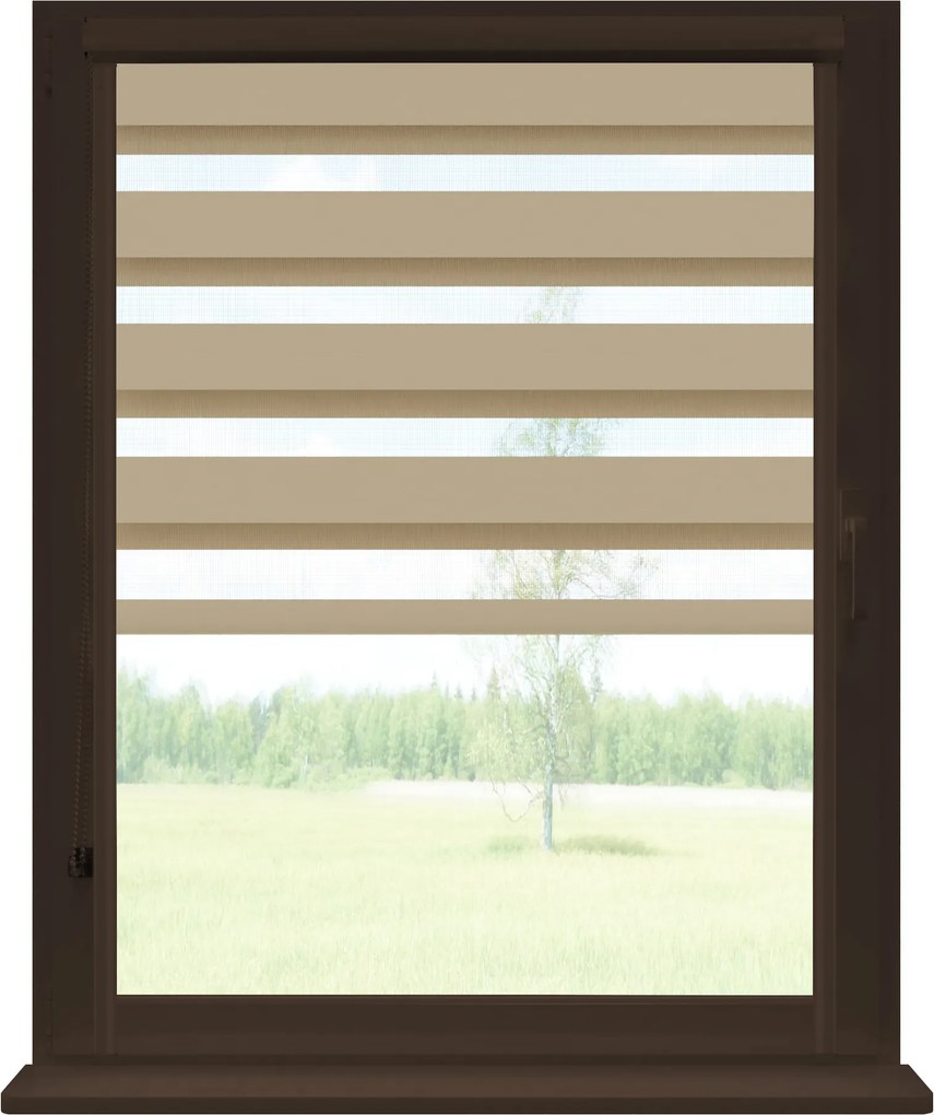 Dekodum Roleta den a noc v hnědé kazetě soft, barva látky Tmavě béžová Šířka (cm): 65, Výška (cm): Balkonová (do 200 cm), Strana mechanismu: Levá