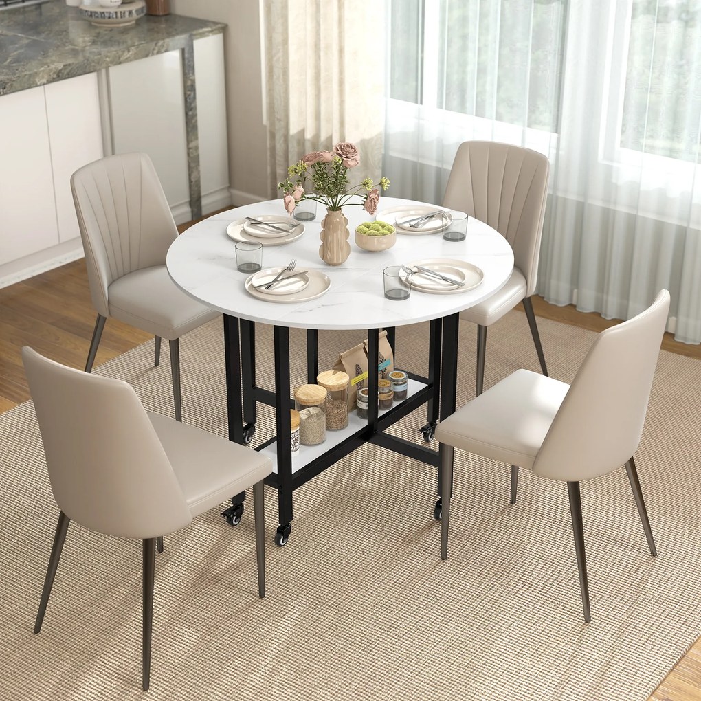 HOMCOM skládací jídelní stůl na kolečkách, kuchyňský stůl pro 4 osoby s integrovanou odkládací plochou, 100 x 75 cm, bílý