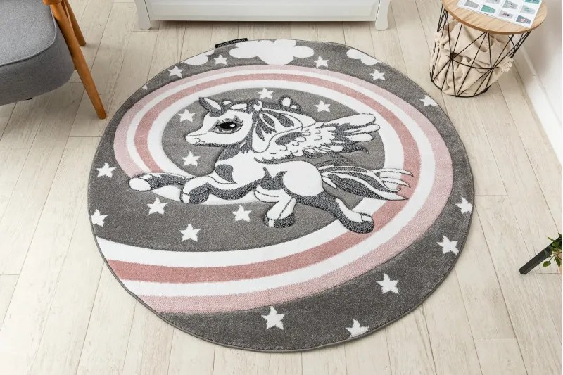 Dywany Łuszczów, Dětský kusový koberec Petit Pony grey kruh, 140x140 (průměr) kruh, růžová, dětský pokoj