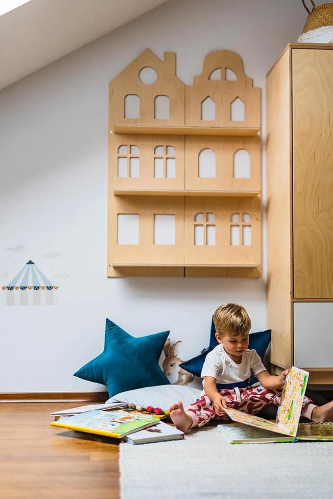Myminihome Závěsné police do dětského pokoje ve tvaru domku Zvolte barvu: Bílá, Zvolte variantu: Se zarážkou
