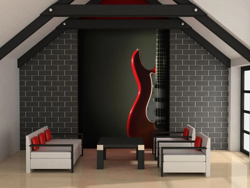 Tapeta kytara - červená (150x116 cm) - Murando DeLuxe