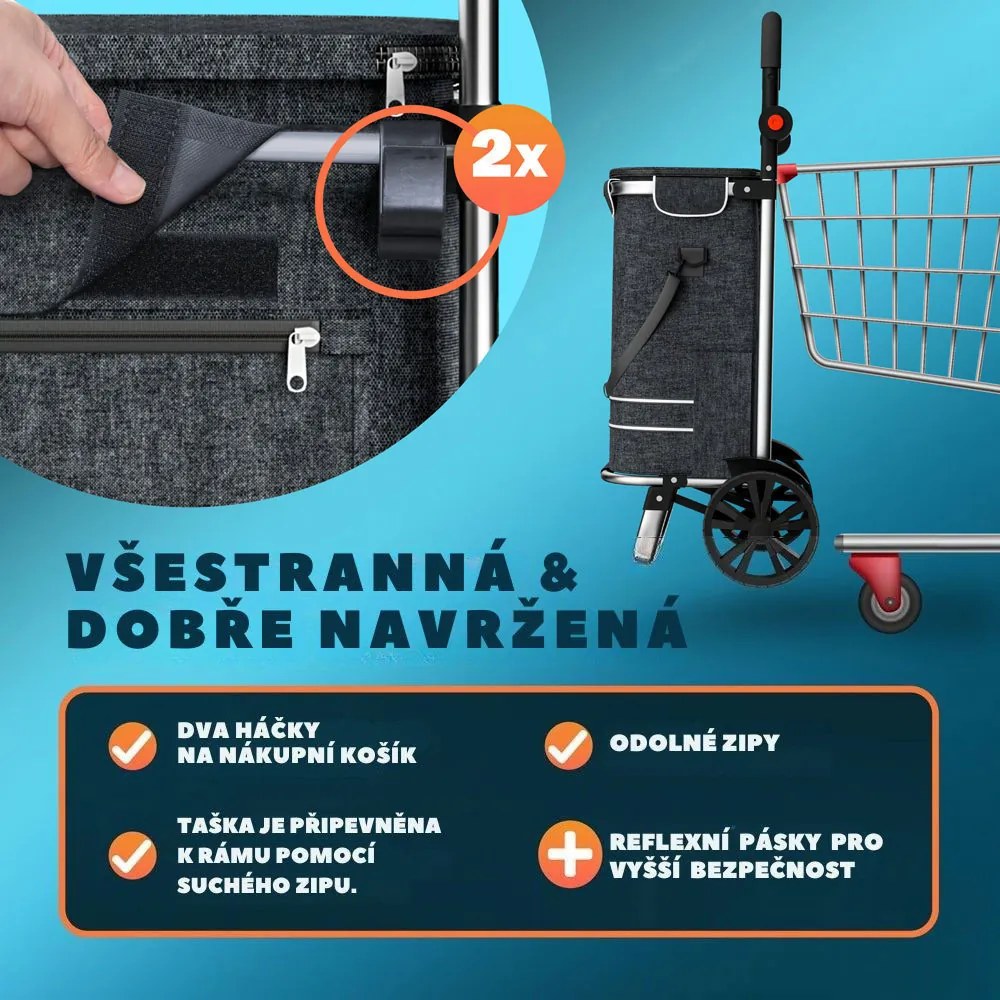 Nákupní taška na kolečkách EASY, 50l, černá Jurhan