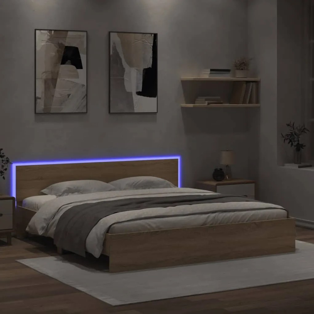 Rám postele s čelem a LED osvětlením dub sonoma 180 x 200 cm - Default Title