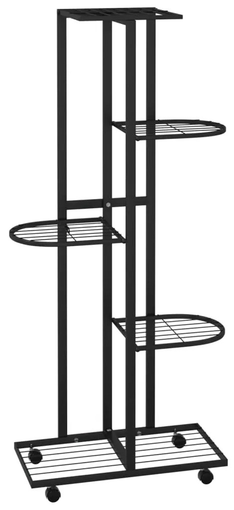 vidaXL 5patrový stojan na květiny s kolečky 44x23x100 cm černý železo