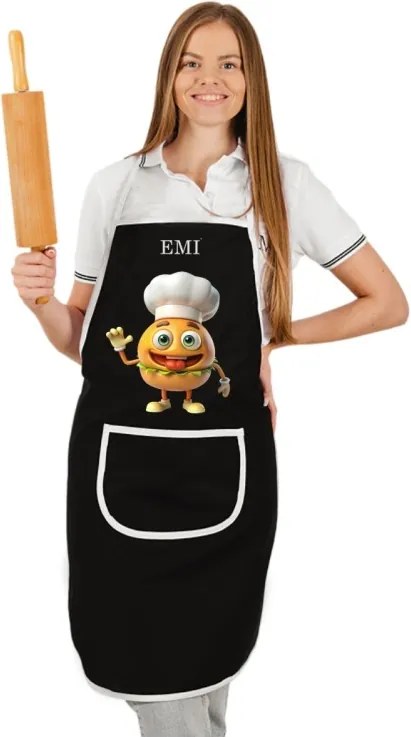 Kuchyňská zástěra Burger EMI, černá