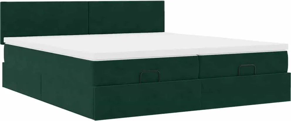 Osmanský rám postele s matrací tmavě zelená 200x200cm samet 3312914