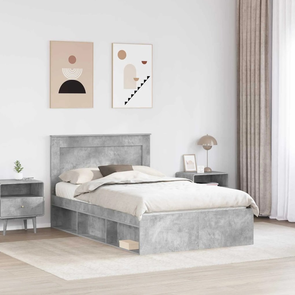 Rám postele s čelo Beton 120 x 200 cm Masivní borové dřevo 3410115