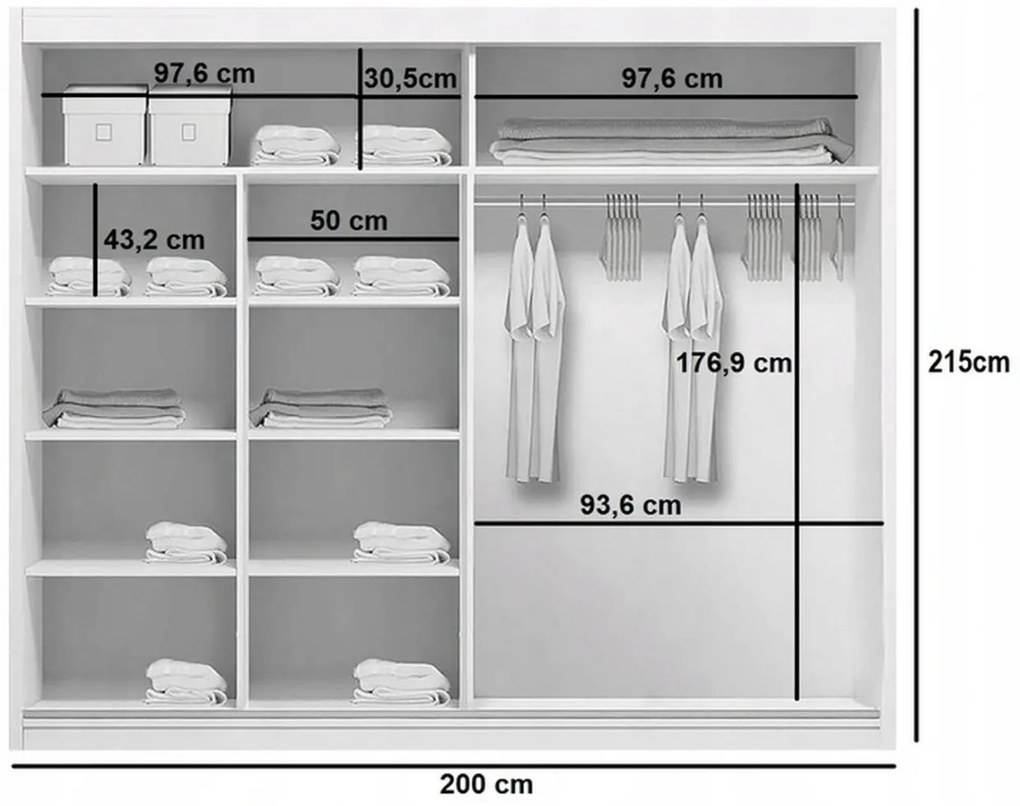 Prostorná šatní skříň FABIO, šířka 200 cm, výška 215 cm