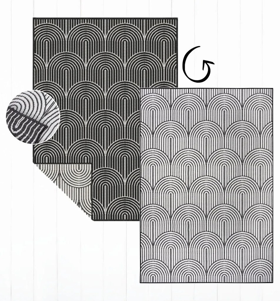 Hanse Home, Kusový koberec Pangli 105852 Black – na ven i na doma, 240x330, černobílá, chodba / předsíň