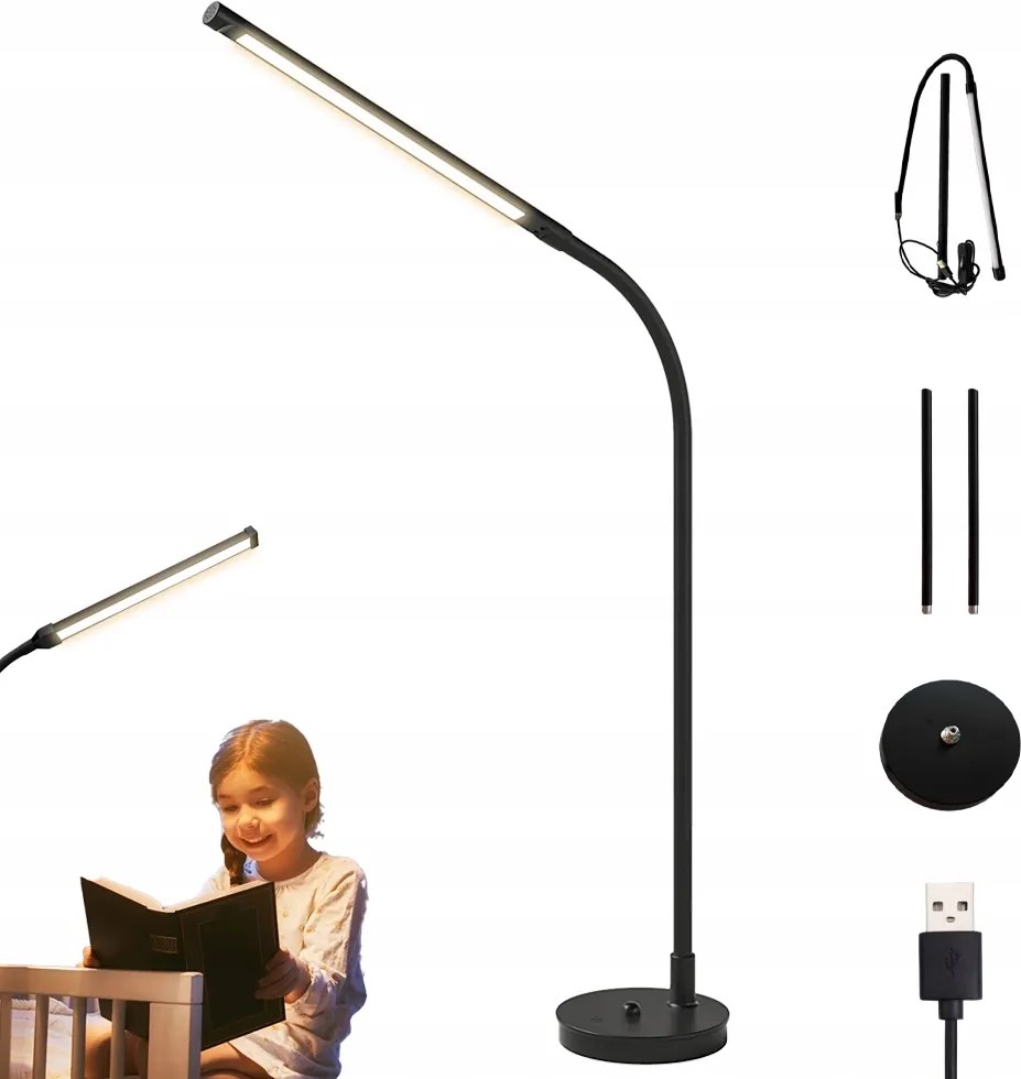 Usb Moderní Stojací Lampa Podlahová Led Lampa 12W 140 CM Nastavitelná 360°