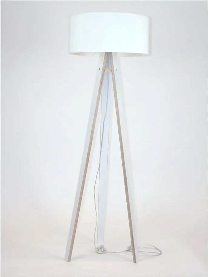 Bílá stojací lampa s bílým stínítkem a transparentním kabelem Ragaba Wanda