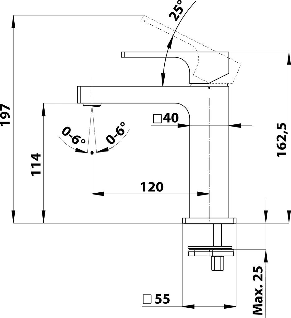 Sapho Sapho, FORATA stojánková umyvadlová baterie bez výpusti, černá mat