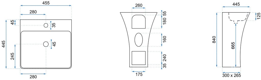 Volně stojící keramické umyvadlo REA ADA Slim bílé