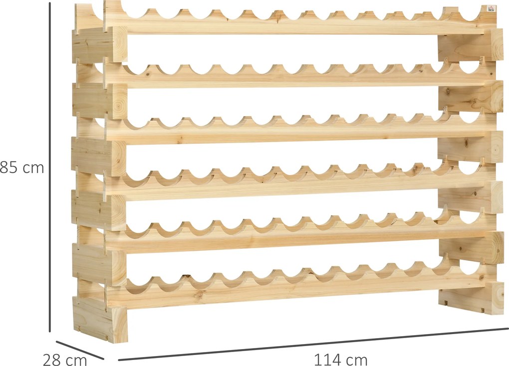 HOMCOM 72-lahev vinotéka, 6-patrová vertikální vinotéka s nosností 100 kg pro kuchyni, jídelnu a bar, 114x28x85 cm, přírodní dřevo