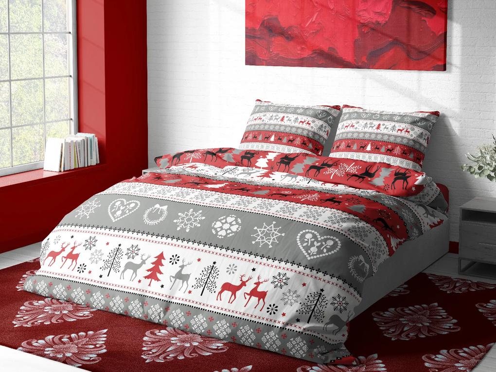 Aaryans flanelové vánoční povlečení De Luxe Zima červené 140x200/70x90cm