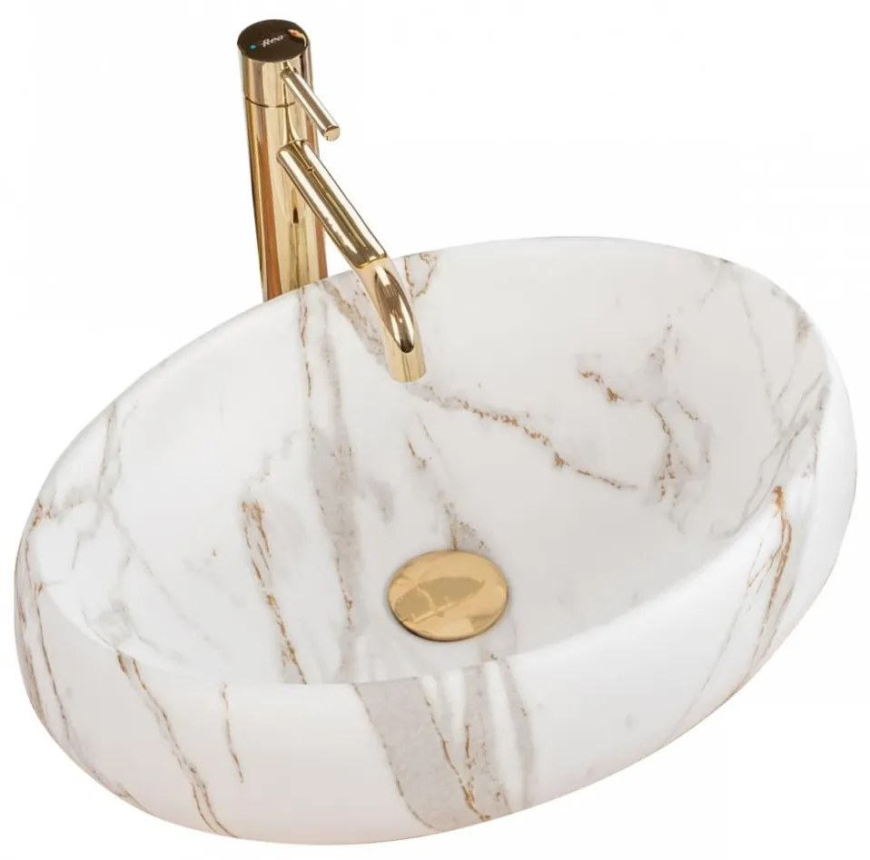 REA-U8568 - Umyvadlo na desku LINDA 34x48,5 cm keramika/dekor mramoru REA-U8568