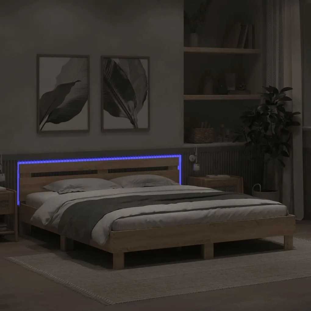 Rám postele s čelem a LED osvětlením dub sonoma 200 x 200 cm 3207520