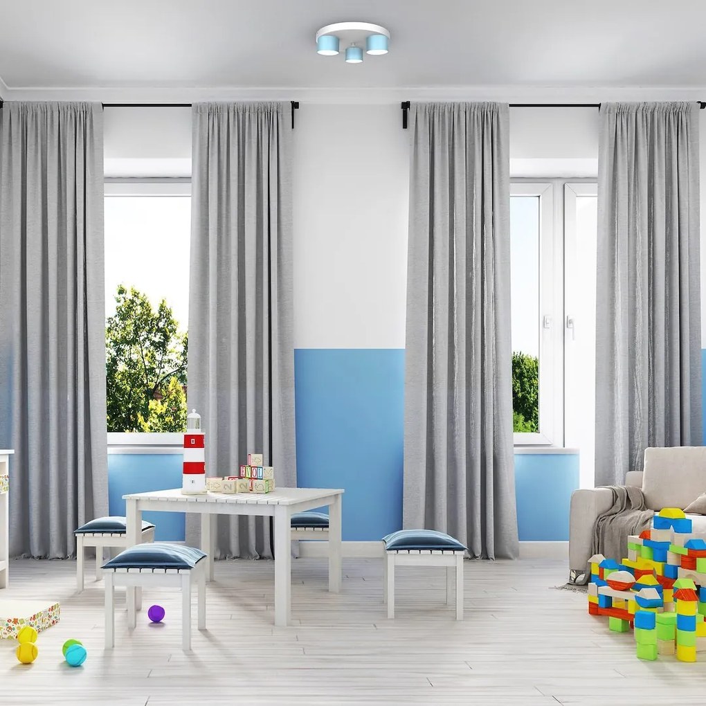 Stropní svítidlo Dixie, 3x modré kovové stínítko, w, o