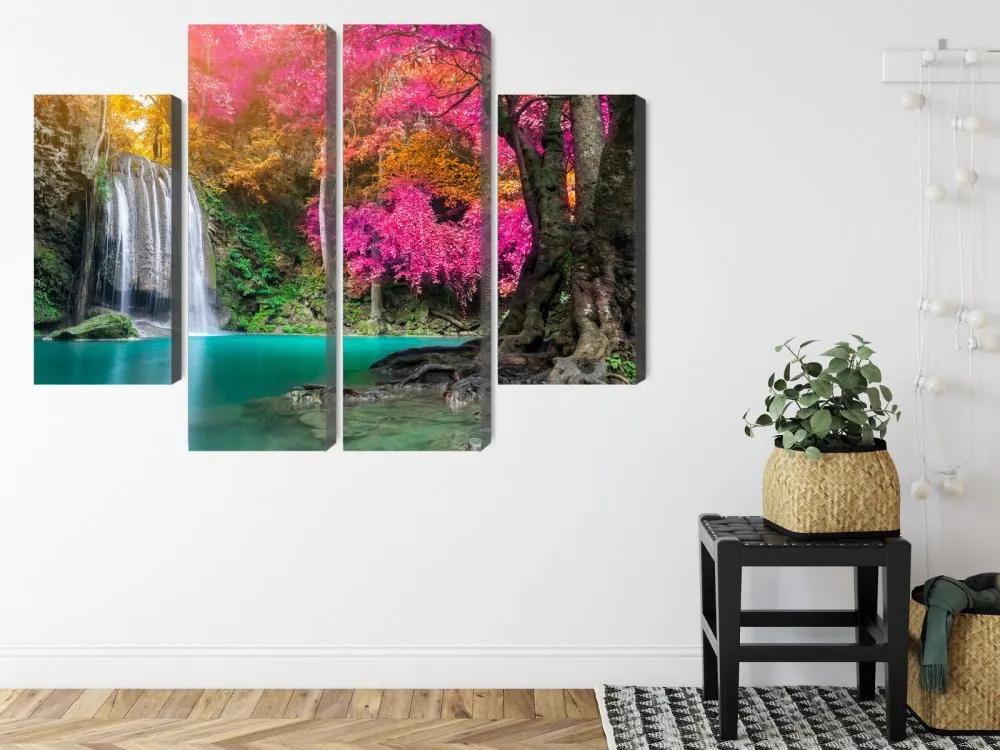 Vícedílný obraz Krásný Lesní Vodopád Nedostatek Nedostatek Přírodní plátno 200x150
