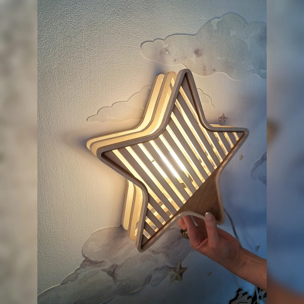 Makuto Art Dřevěná lampa do dětského pokoje HVĚZDA pruhovaná