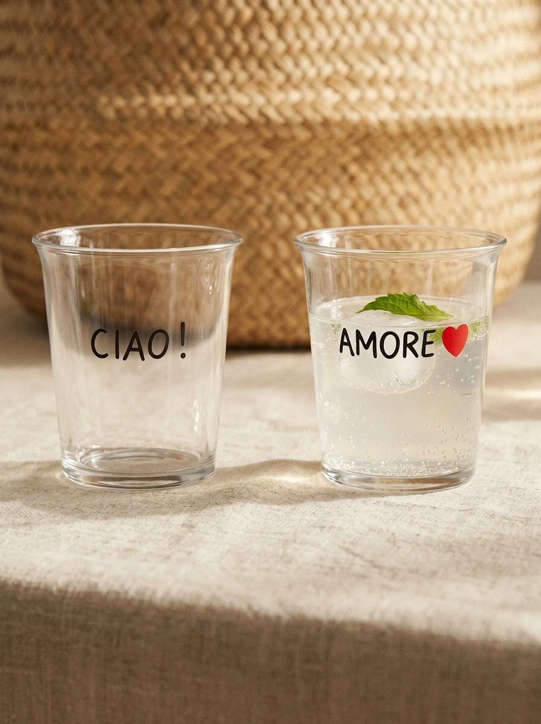 Sinsay - Sklenice s nápisy CIAO! a AMORE 2 pack - černá