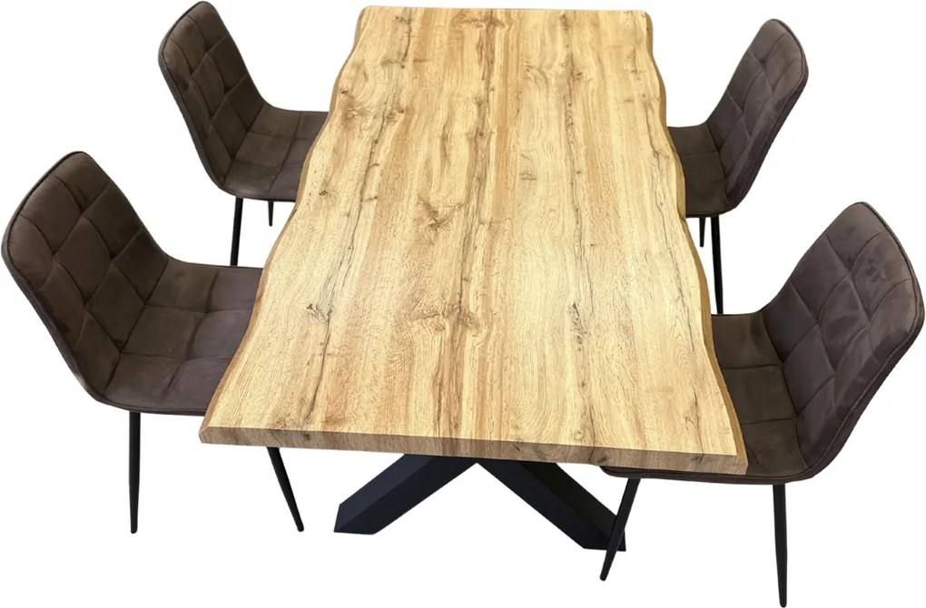Vikio Jídelní set pro 4 osoby 140x90 cm dub-hnědá samet VJS214-4H-S