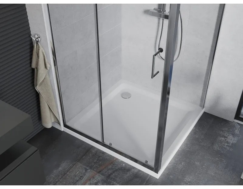 Mexen Apia rozsouvací sprchový kout 100 x 100 cm, Průhledné, Chromovaná + sprchová vanička Flat - 840-100-100-01-00-4010