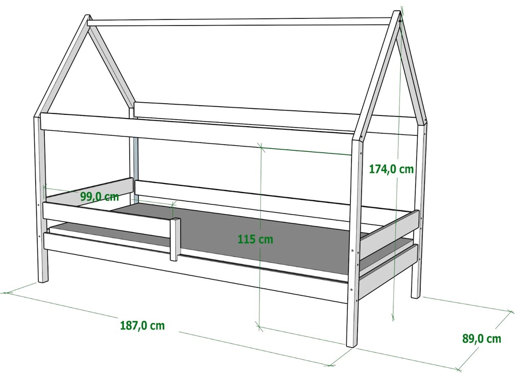 BabyBeds Dětská postel z masivu domeček tyrkysová Velikost postele: 200x90 cm, Úložný prostor: Bez úložného prostoru Modrá