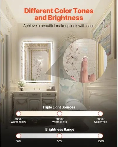 LED koupelnové zrcadlo 3 barvy proti zamlžování nástěnné toaletní zrcadlo 60 × 80 cm