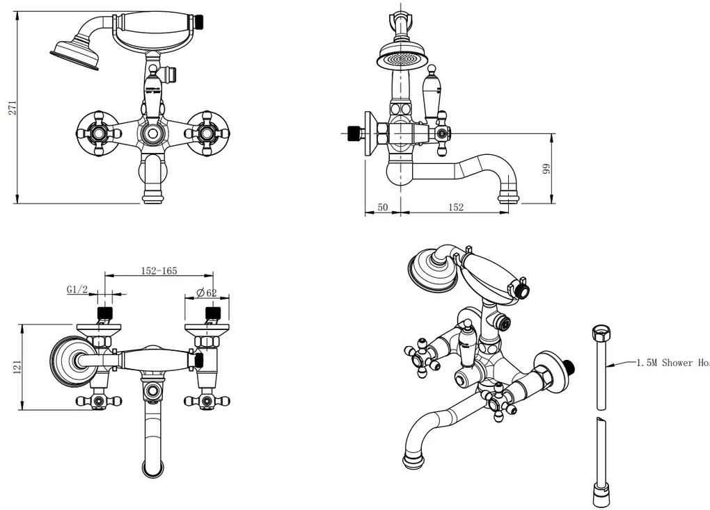 F-Design Lacrima, vanová baterie s ruční sprchovou sadou, chrom lesklý-bílá, FD1-LRA-11-11