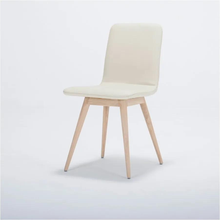 Jídelní židle z masivního dubového dřeva s koženým bílým sedákem Gazzda Ena