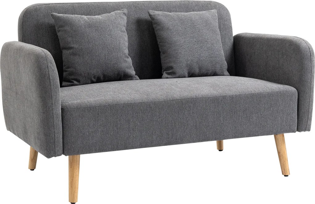 HOMCOM 2-místná pohovka s 2 polštáři, měkká pohovka s jemným potahem, opěradlem, ideální do obývacího pokoje či ložnice, 130 x 70 x 80 cm, šedá | Aoso