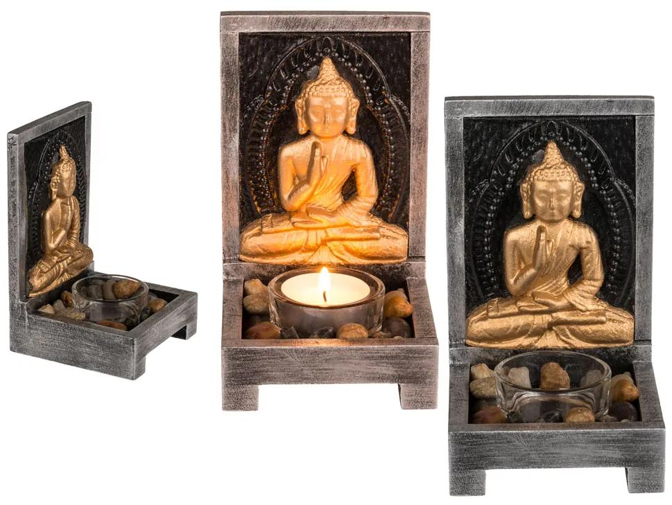 GiftyCity Dřevěný stojan na svíčku, Buddha