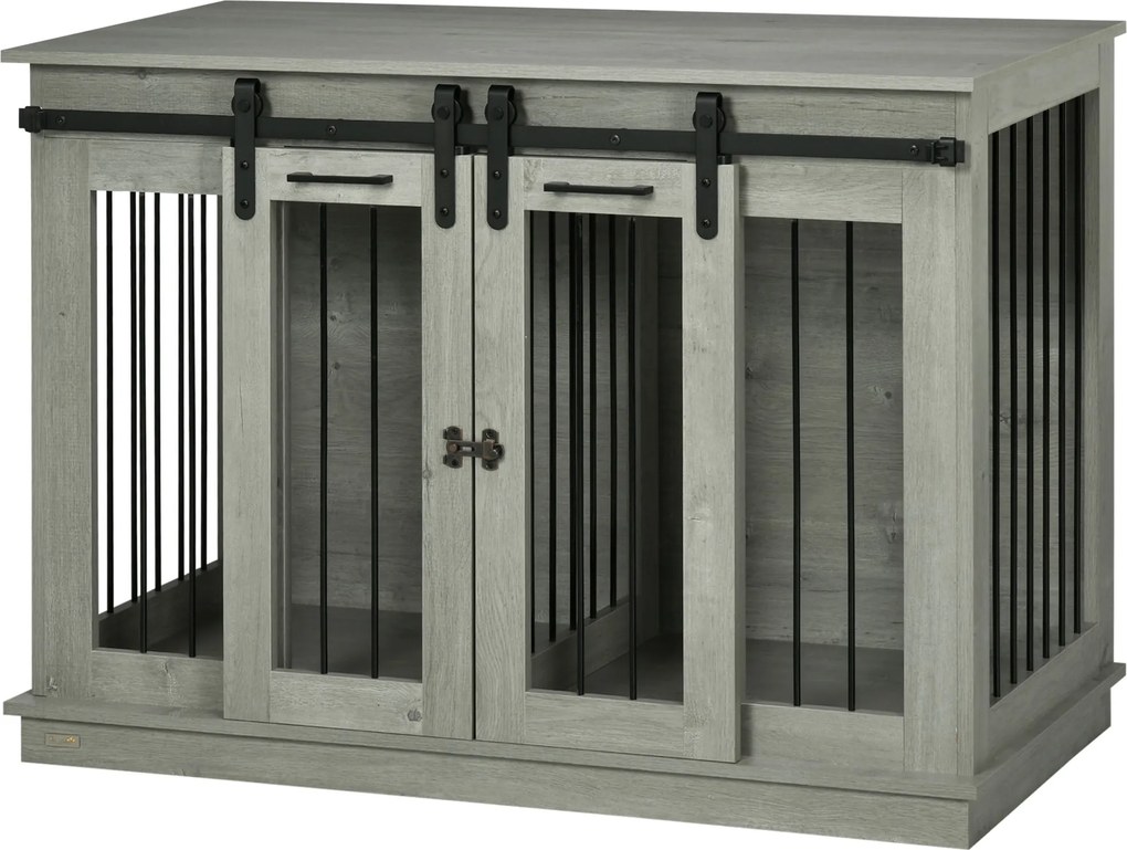 PawHut Psí Obojek s Možností Dvou Místností, Moderní Kovový Box pro Psy s 2 Dveřmi, Psí Dům pro Velké Psy do 30 kg, Psí Dům 120 x 60 x 88,5 cm Šedý |