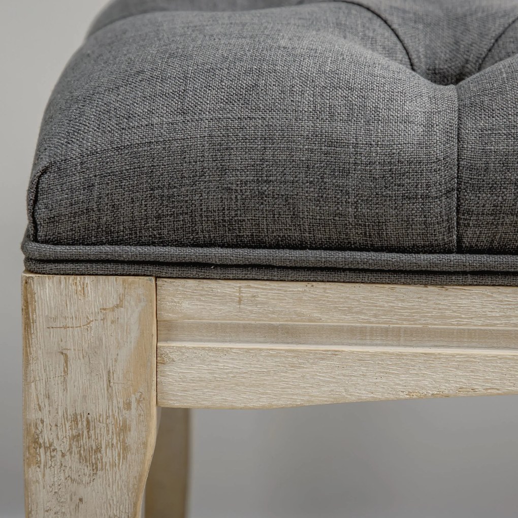 HOMCOM Čalouněná lavice s knoflíky v klasickém chic stylu 110 cm na konec postele, čalouněná lnu, nohy z kaučukového dřeva šedá