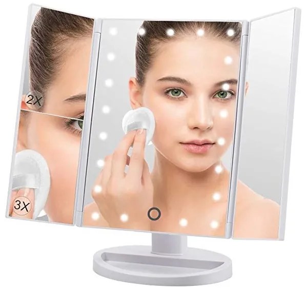 Bezdoteku Třípanelové kosmetické make-up zrcátko s led osvětlením bílé zvětšovací