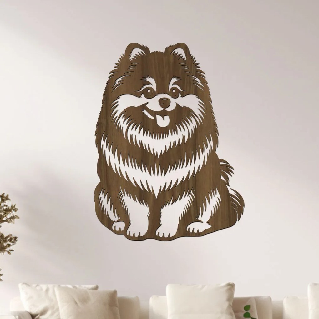 dřevo života Dřevěný obraz psa Pomeranian Zvolte rozměr (cm): 30x40, Zvolte barvu dekoru: Černá