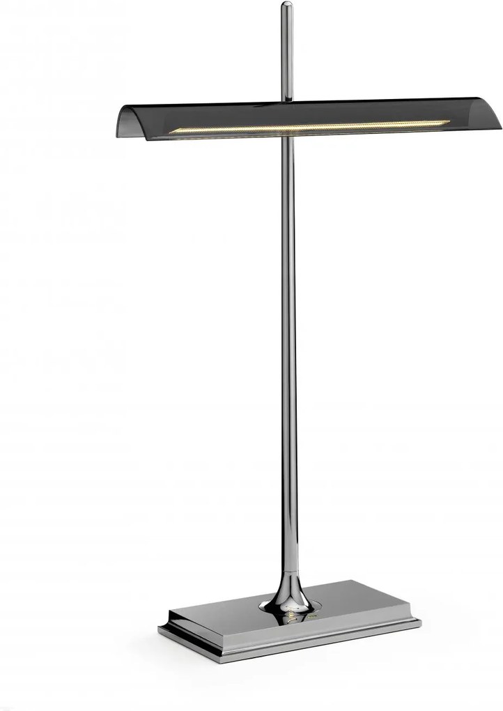 Flos F3440030 Goldman, moderní bankéřská lampa včetně USB portu, 8W LED, černý nikl/kouřová, výška 40cm, dotykový stmívač
