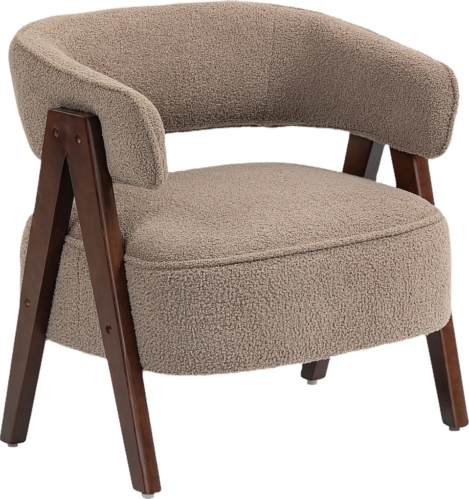 HOMCOM obývací křeslo z bouclé látky, čalouněné křeslo, prostorné sedadlo, ergonomické opěradlo, 70 x 64 x 71 cm, hnědá