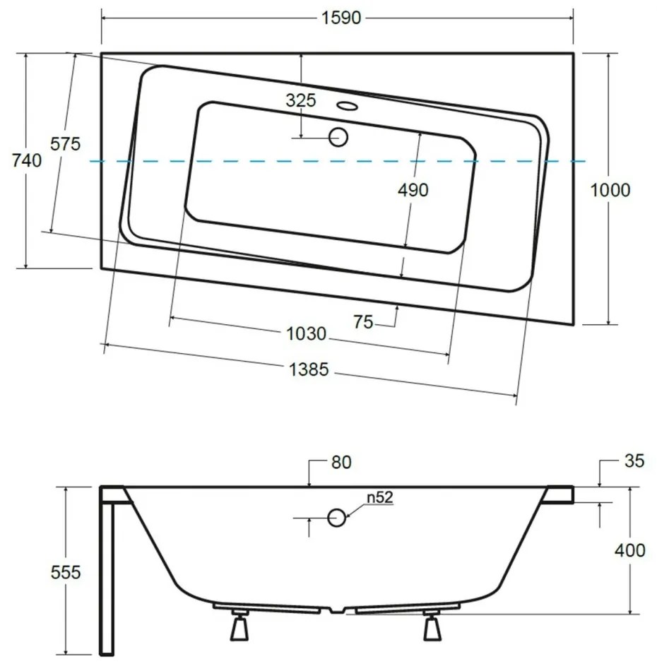 BESCO Asymetrická vana ASTI Nožičky k vaně - S nožičkami, Rozměr vany - 160 × 100 cm, Způsob provedení - Pravé VANAST16P+OLVPINOZ