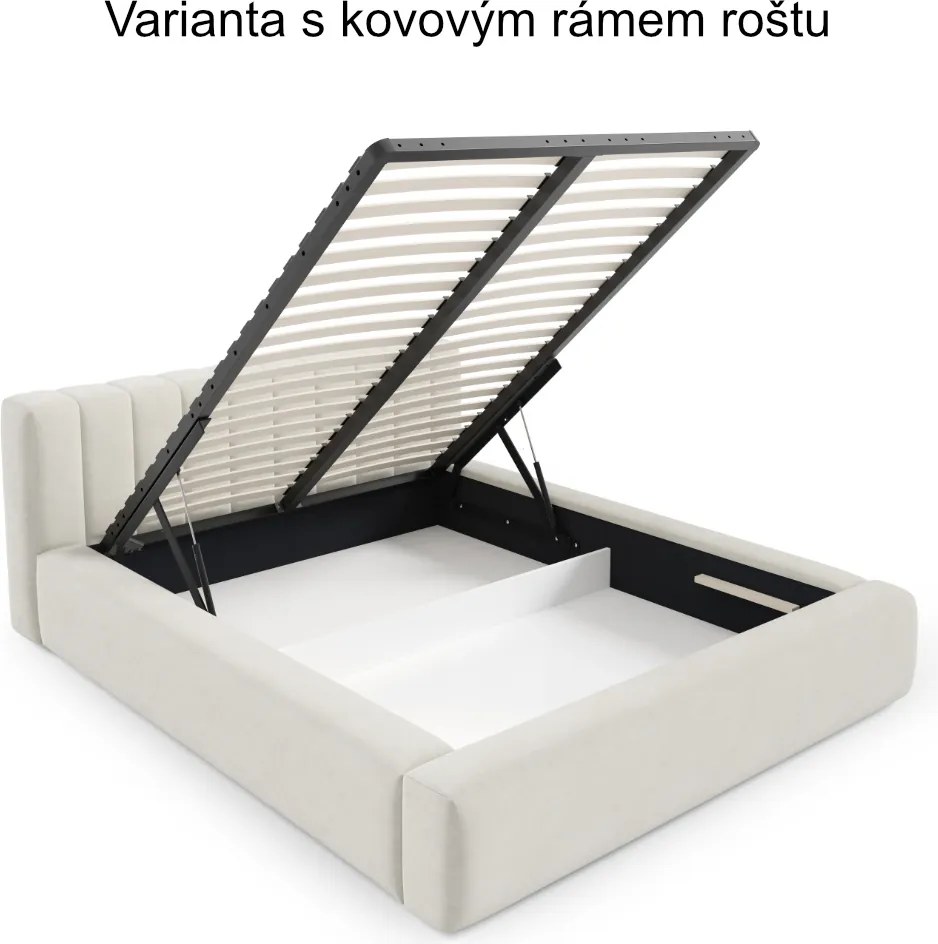 Čalouněná postel BORMINI, 120x200 cm, s úložným prostorem a roštem Úložný prostor: S kovovým rámem úložného prostoru, Barva látky Velutto: Šedo-hnědá (Velutto 17)