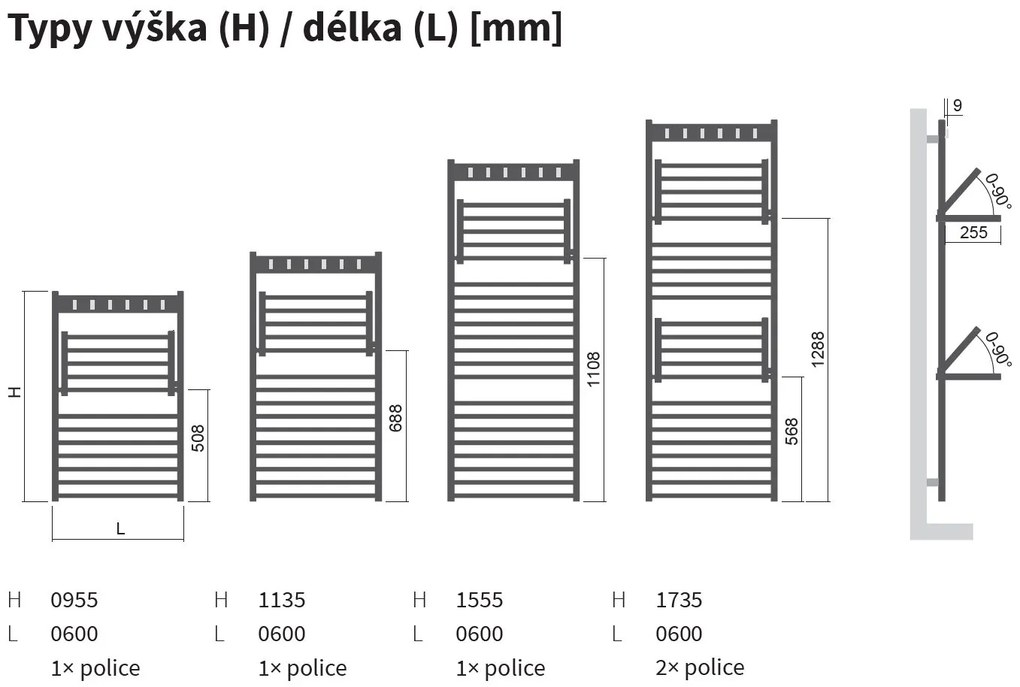 Isan Flexi s háčky 1735 x 600 mm koupelnový radiátor bílý