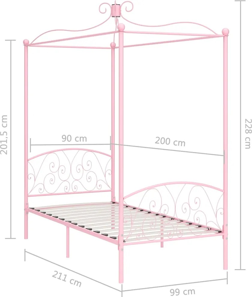 Rám postele s nebesy růžový kovový 90 x 200 cm 284486