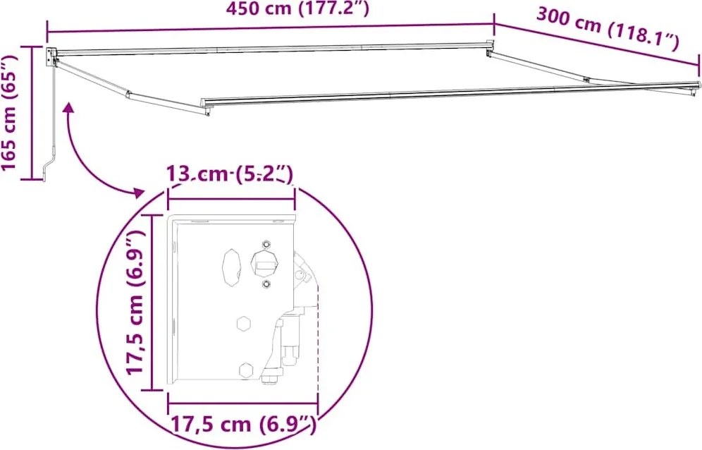 vidaXL Zatahovací markýza antracitová a bílá 4,5 x 3 m textil a hliník [3215701] Barva: Krémová (bílý rám)